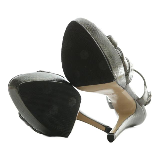 【中古】ミュウミュウ miumiu サンダル パイソン レザー オープントゥ ハイヒール ストラップ 35.5 22.5cm シルバー色