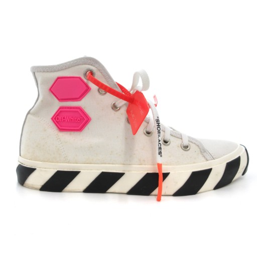 【中古】オフホワイト OFF WHITE VULCANIZED MID TOP Black White ハイカット スニーカー シューズ キャンバス 42 白