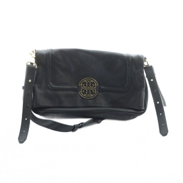 【中古】トリーバーチ TORY BURCH ショルダーバッグ 斜めがけ ロゴ レザー ゴールド金具 黒 ブラック ■GY18 /MQ