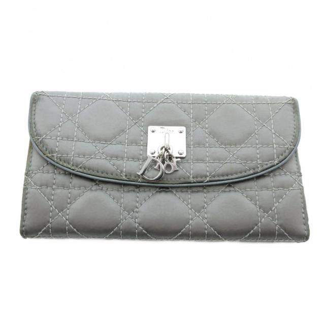 【中古】クリスチャンディオール Christian Dior カナージュ 二つ折り財布 ロゴ チャーム グレー 02-LU-0028 ■GY11