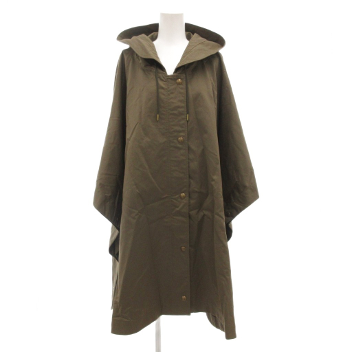 【中古】未使用品 バーバリー ロンドン ポンチョ ケープ コート ロング フード ノバチェック M カーキ レディース
