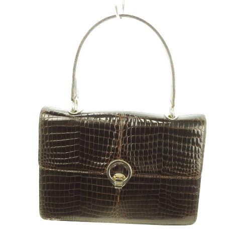 【中古】サンタンジェロ アルド SANTANGERO ALDO ハンドバッグ ミニバッグ シャイニークロコレザー 革 茶