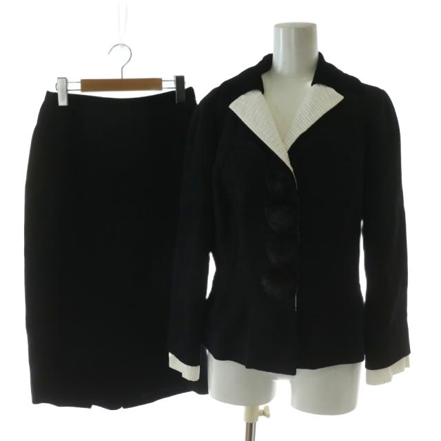 【中古】LOUIS VUITTON セットアップ 上下 ジャケット ミンクボタン タイトスカート ひざ丈 ウール シルク 40 M 黒