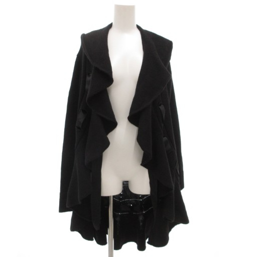 【中古】ヴァレンティノ ヴァレンチノ  VALENTINO カーディガン ニット フリル 羽織 ロング ウール シルク混 L 黒