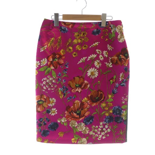 【中古】ドルチェ&ガッバーナ ドルガバ DOLCE&GABBANA ミドルスカート 花柄 タイト デニム切替 ロゴ ジップフライ