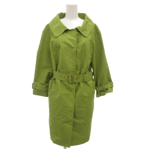 【中古】プラダ PRADA トレンチコート ステンカラー ロング ベルト付き イタリア製 42 黄緑 ライトグリーン /GV