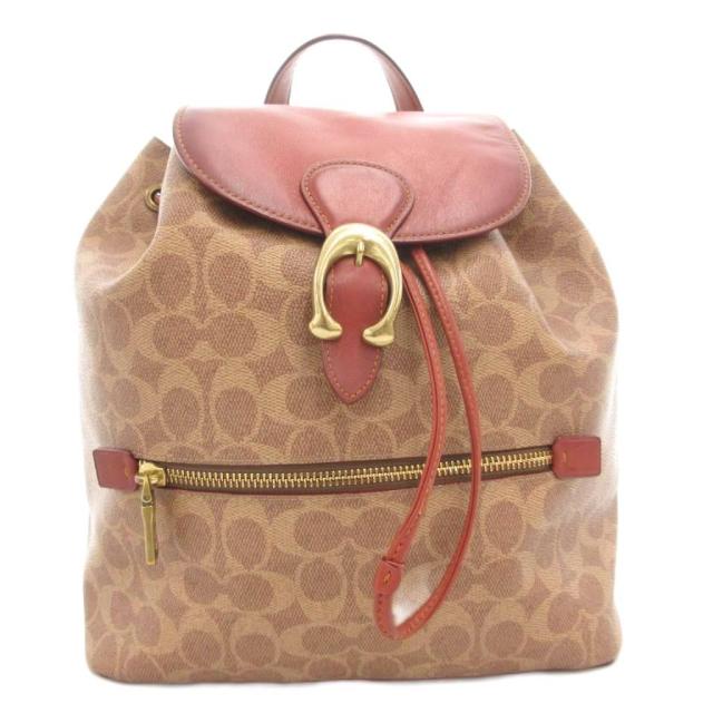 【中古】コーチ COACH 68563 シグネチャー リュックサック デイバッグ ロゴ PVC レザー 茶 ブラウン /GV ■GY18