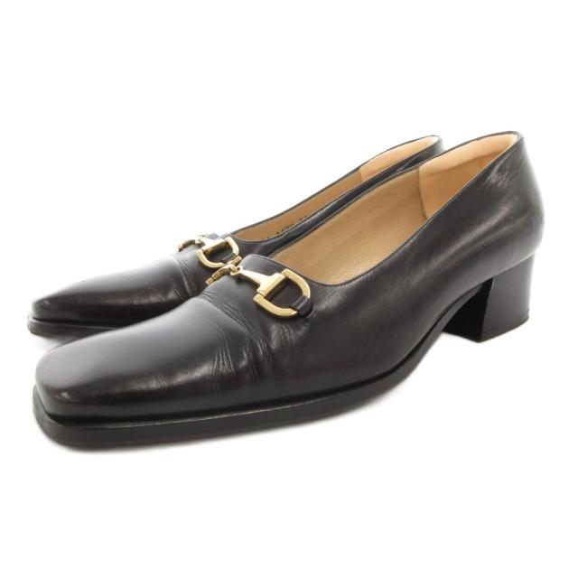 【中古】グッチ GUCCI ホースビットパンプス スクエアトゥ チャンキーヒール レザー 37.5 黒 ブラック 101 1420 /GV