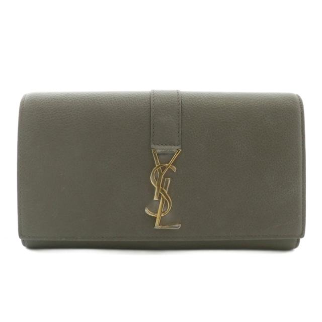 【中古】サンローラン パリ SAINT LAURENT PARIS 長財布 二つ折り レザー ロゴ ゴールド金具 グレー