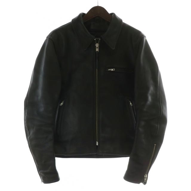 【中古】カドヤ KADOYA シングル ライダース レザー ジャケット ブルゾン ステンカラー 牛革 ライナー付き L 黒