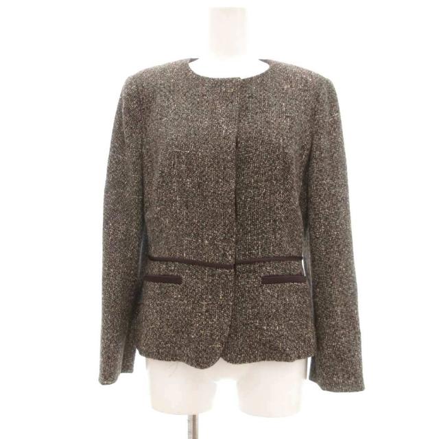 【中古】マックスマーラ MAX MARA 美品 白タグ ノーカラージャケット シルク混 ツイード 36 ブラウン系 /UO ■GY17