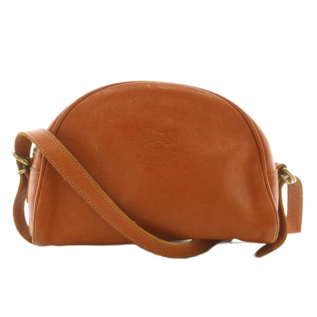 【中古】イルビゾンテ IL BISONTE ショルダーバッグ レザー ハーフムーン ロゴ 型押し 茶色 ブラウン