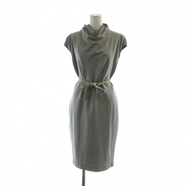 【中古】マックスマーラ MAX MARA 白タグ ワンピース ロング ウール シルク ベルト付き 36 XS グレー レディース