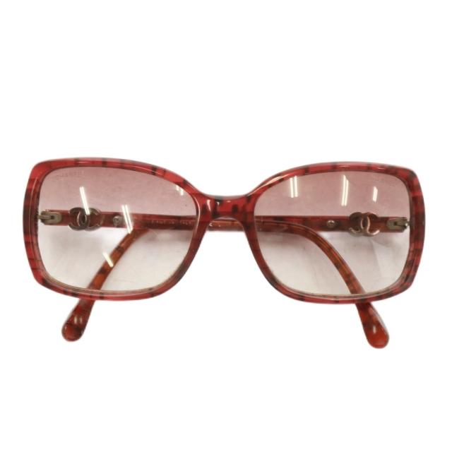 【中古】シャネル CHANEL 眼鏡 サングラス セルフレーム グラデーション スクエア ココマーク 赤 レッド