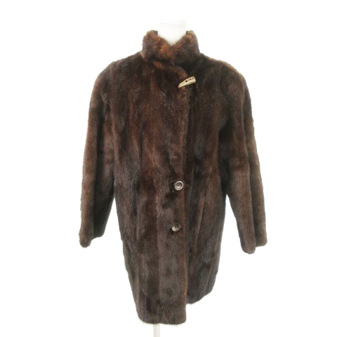 【中古】モネ MONET ORIGINAL FUR ミンクファー コート 毛皮 スタンドカラー トグルボタン 茶 ブラウン レディース