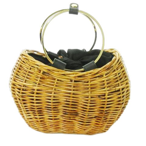 【中古】ヴィオラドーロ VIOLAd'ORO かごバッグ 藤かご ハンドバッグ 天然素材 ゴールド金具 茶 ブラウン /AO5