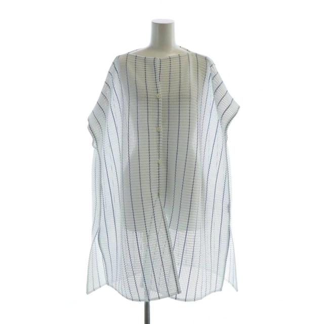 【中古】ミーイッセイミヤケ me ISSEY MIYAKE シャツワンピース ロング メッシュ オーバーサイズ ロゴ 白 ホワイト
