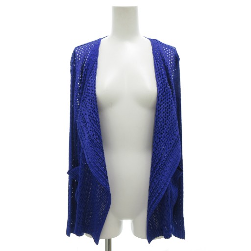 【中古】プリーツプリーズ PLEATS PLEASE イッセイミヤケ 美品 カーディガン メッシュ 長袖 3 紫 パープル