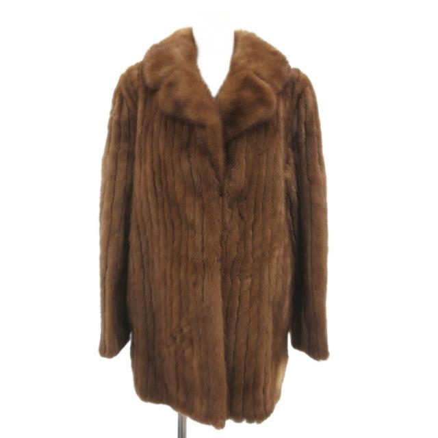 【中古】ムーンバット ファー Moonbat fur ファーコート 毛皮 ミンク ストライプ 11 茶 ブラウン /JS ■GY18