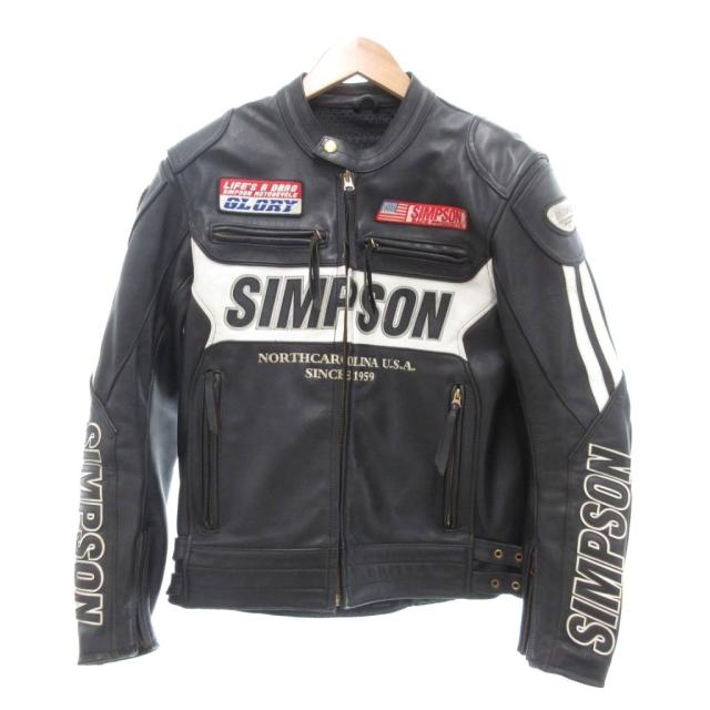 【中古】シンプソン SIMPSON シングル ライダース ジャケット 牛革 レザー M 黒 ブラック /UO ■GY18 メンズ