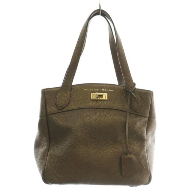 【中古】ADMJ アクセソワ Accessoires De Mademoiselle ハンドバッグ トート レザー ロゴ ターンロック 茶色