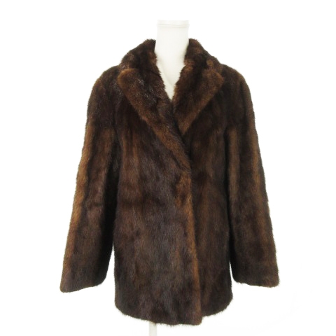 【中古】ノーブランド ファーコート ミンクファー 毛皮 テーラーカラー 11 茶 ブラウン /MN3 ■GY18 レディース