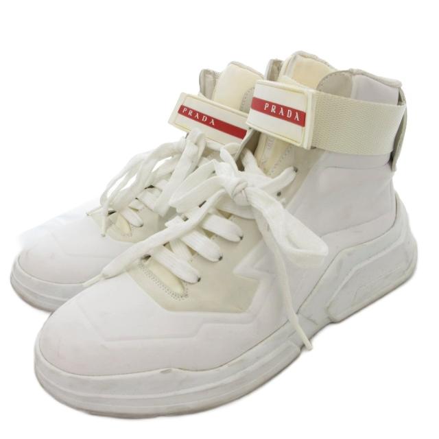 【中古】プラダスポーツ PRADA SPORT ポラリウス スニーカー シューズ ハイカット ロゴ 6 白 ホワイト 4T3535