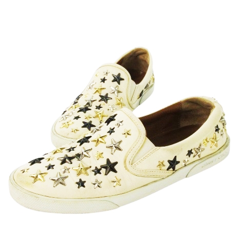 【中古】ジミーチュウ JIMMY CHOO スリッポン スニーカー スタッズ 星 スター レザー 革 ロゴ 35 22.0cm 白