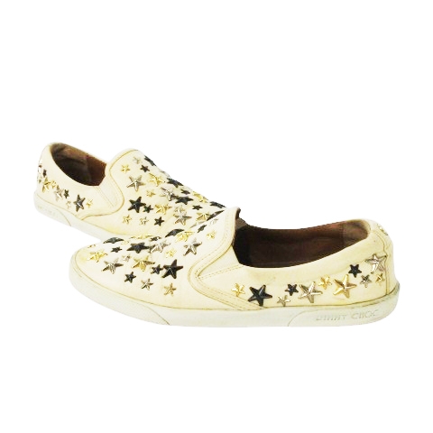 【中古】ジミーチュウ JIMMY CHOO スリッポン スニーカー スタッズ 星 スター レザー 革 ロゴ 35 22.0cm 白