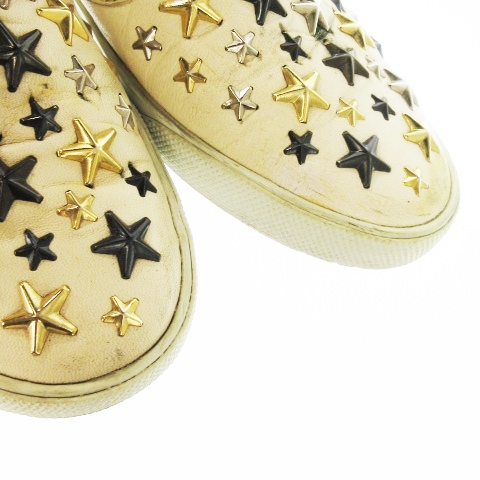 【中古】ジミーチュウ JIMMY CHOO スリッポン スニーカー スタッズ 星 スター レザー 革 ロゴ 35 22.0cm 白