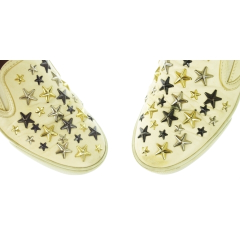 【中古】ジミーチュウ JIMMY CHOO スリッポン スニーカー スタッズ 星 スター レザー 革 ロゴ 35 22.0cm 白