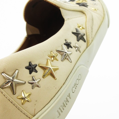 【中古】ジミーチュウ JIMMY CHOO スリッポン スニーカー スタッズ 星 スター レザー 革 ロゴ 35 22.0cm 白