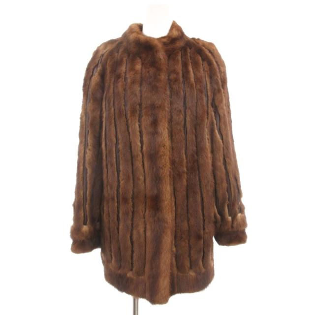 【中古】Fur Ohki ファーコート 毛皮 ミンク ストライプ ミドル丈 茶 ブラウン /JS ■GY18 レディース