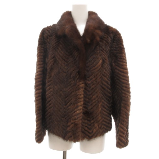 【中古】ファーコート 毛皮 ミンク ストライプ ハーフ丈 9 茶 ブラウン /JS ■GY18 レディース