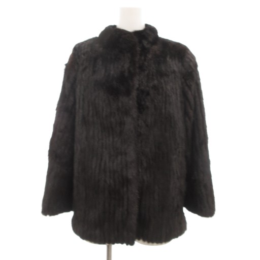 【中古】ロティニー ROTINY ファーコート 毛皮 ミンク ストライプ ミドル丈 9 茶 ブラウン /JS ■GY18 レディース