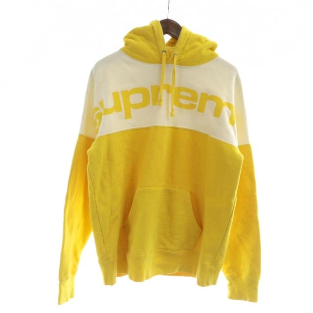 【中古】シュプリーム SUPREME パーカー スウェット 長袖 プルオーバー 裏起毛 ロゴ M 白 ホワイト 黄 イエロー