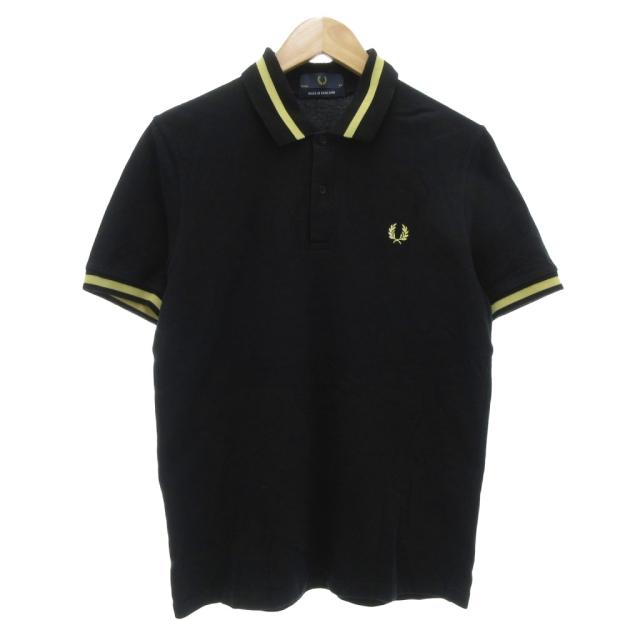 【中古】フレッドペリー FRED PERRY 美品 ポロシャツ 半袖 40 ロゴ刺繍 切替 鹿の子 紺 ネイビー /AE ■GY17 メンズ