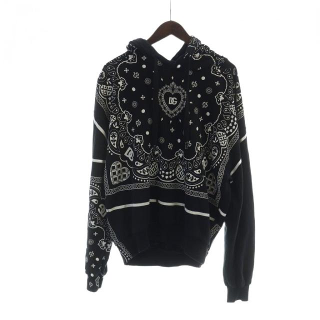 【中古】ドルチェ&ガッバーナ ドルガバ DOLCE&GABBANA 22AW パーカー スウェット バンダナ 総柄 フード ロゴ XS 黒
