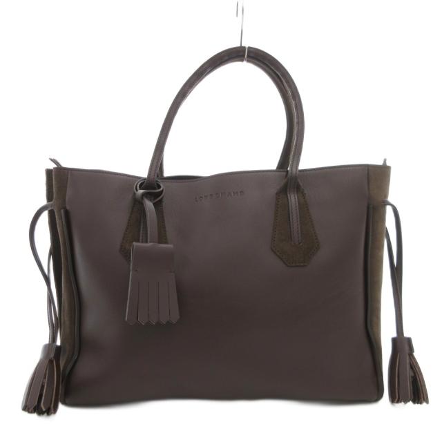【中古】ロンシャン LONGCHAMP ペネロペ ハンドバッグ トート 肩掛け レザー 革 スエード 切替 型押しロゴ タッセル