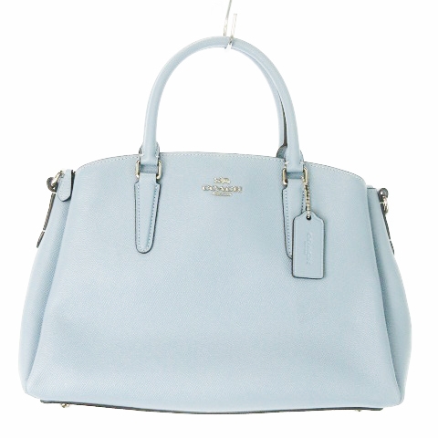 【中古】コーチ COACH セージキャリーオール ハンドバッグ 2way ショルダーバッグ レザー 革 ロゴ チャーム 青