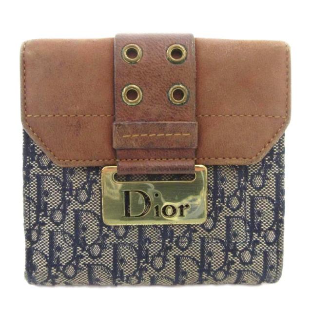 【中古】クリスチャンディオール Christian Dior トロッター 二つ折り財布 コンパクトウォレット 小銭入れあり