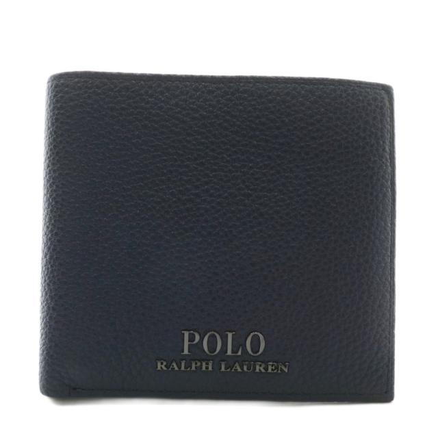 【中古】ポロ ラルフローレン POLO RALPH LAUREN 財布 二つ折り 牛革 レザー 型押し ロゴ 紺 ネイビー