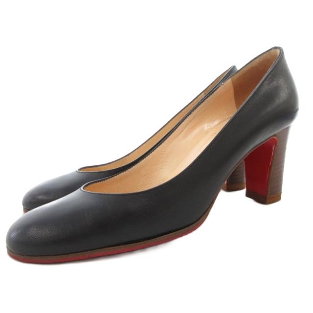 【中古】クリスチャンルブタン Christian louboutin パンプス チャンキーヒール ラウンドトゥ レザー 革 34.5