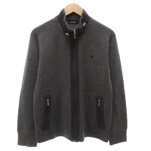 【中古】バーバリーブラックレーベル BURBERRY BLACK LABEL ニットジャケット ジップアップ ロゴ 刺繍 2 グレー /AE