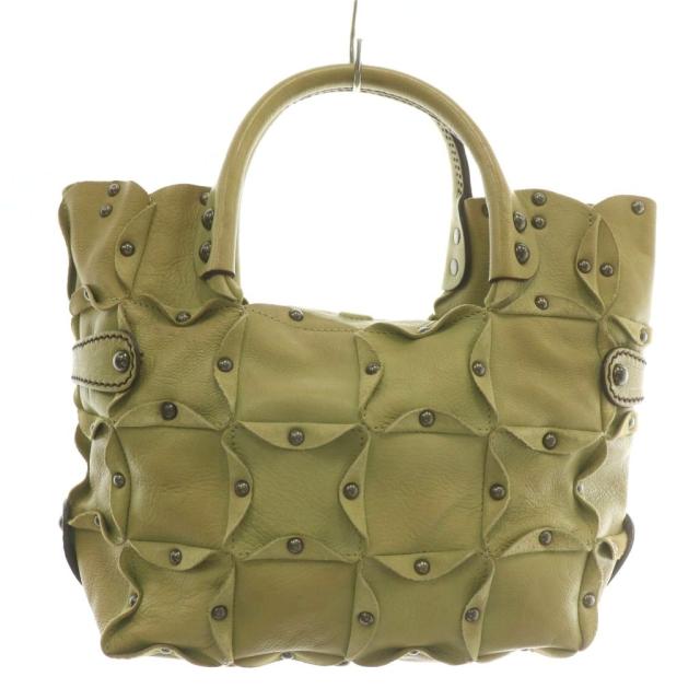 【中古】ジャマンピュエッシュ JAMIN PUECH ハンドバッグ ショルダー 2WAY レザー パッチワーク スタッズ 緑 グリーン