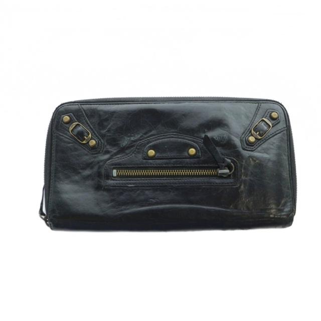 【中古】バレンシアガ BALENCIAGA クラシック コンチネンタル ウォレット 長財布 レザー ラウンドファスナー 黒