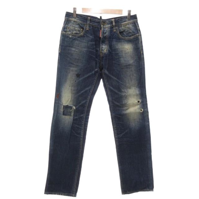【中古】ディースクエアード DSQUARED2 ダメージ加工ワッペンデニム パンツ ジーンズ スリムテーパード 46
