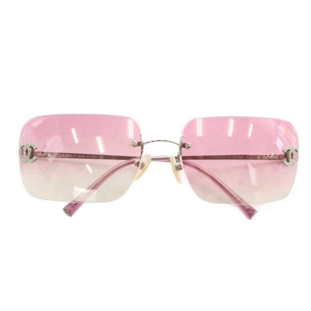 【中古】CHANEL 眼鏡 サングラス メタルフレーム グラデーション ココマーク 62□17-120 ピンク シルバー色 4017-D