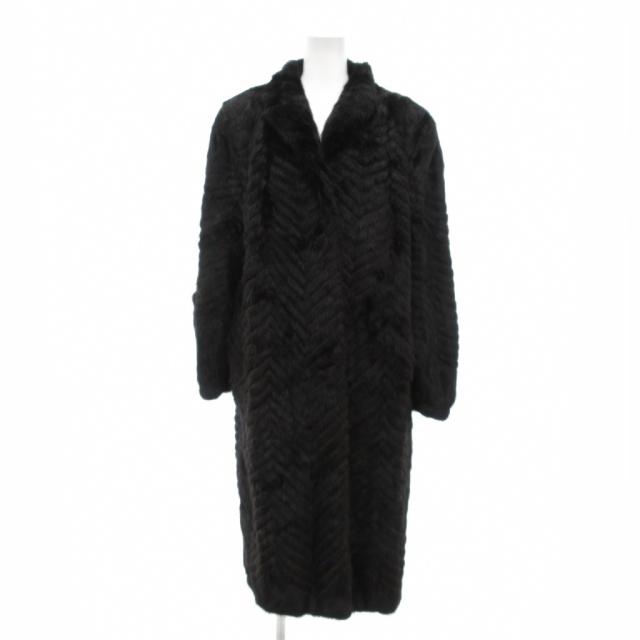 【中古】サガミンク SAGA MINK 銀サガ ダークミンク ファー コート 毛皮 ロング シェブロン 13号 大きいサイズ 茶