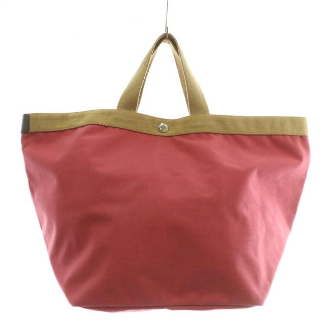 【中古】エルベシャプリエ Herve Chapelier トートバッグ ハンド ナイロン ロゴ ピンク ゴールド色